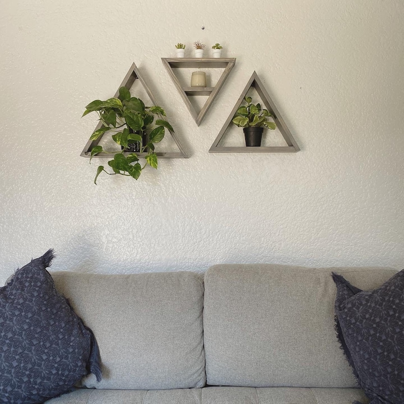 Set of Three Rustic Floating Triangle Shelf For Crystals / | Etsy