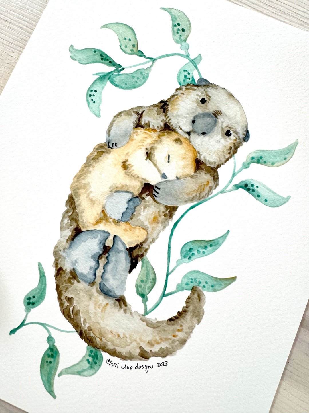 Mama and Baby Sea Otter Watercolor Print, Sea Otter Artwork, Sea Otter ...