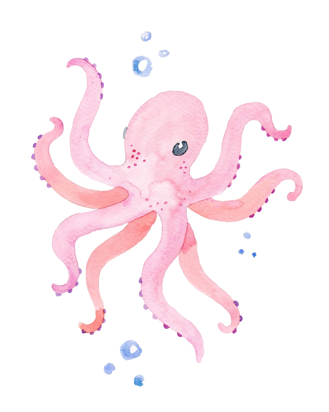 Pink Octopus Watercolor Print, Octopus Wall Art, Nautical Nursery Art ...