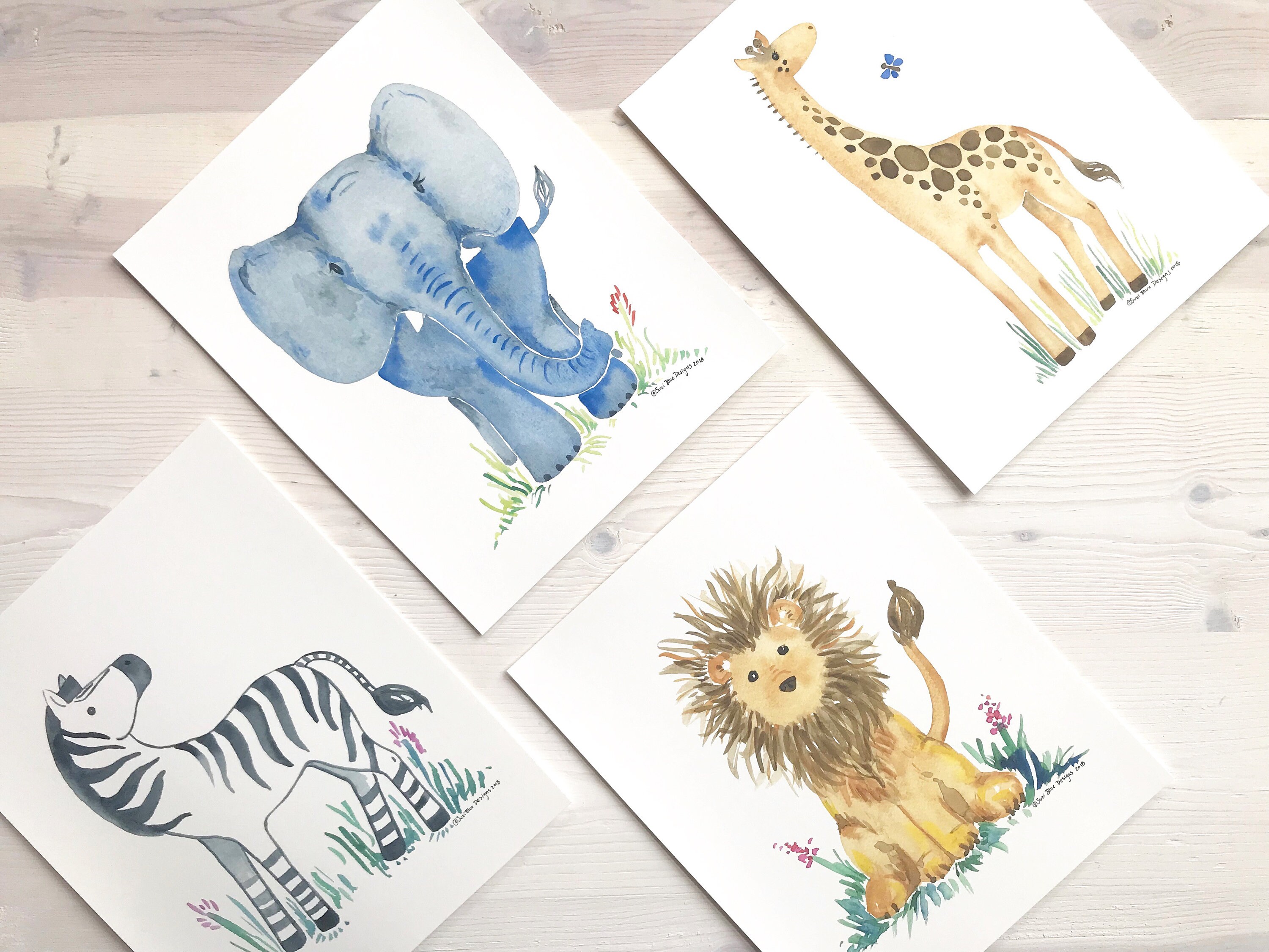 Safari Animal Watercolor Print Set Safari Nursery Decor Zoo Animals ...