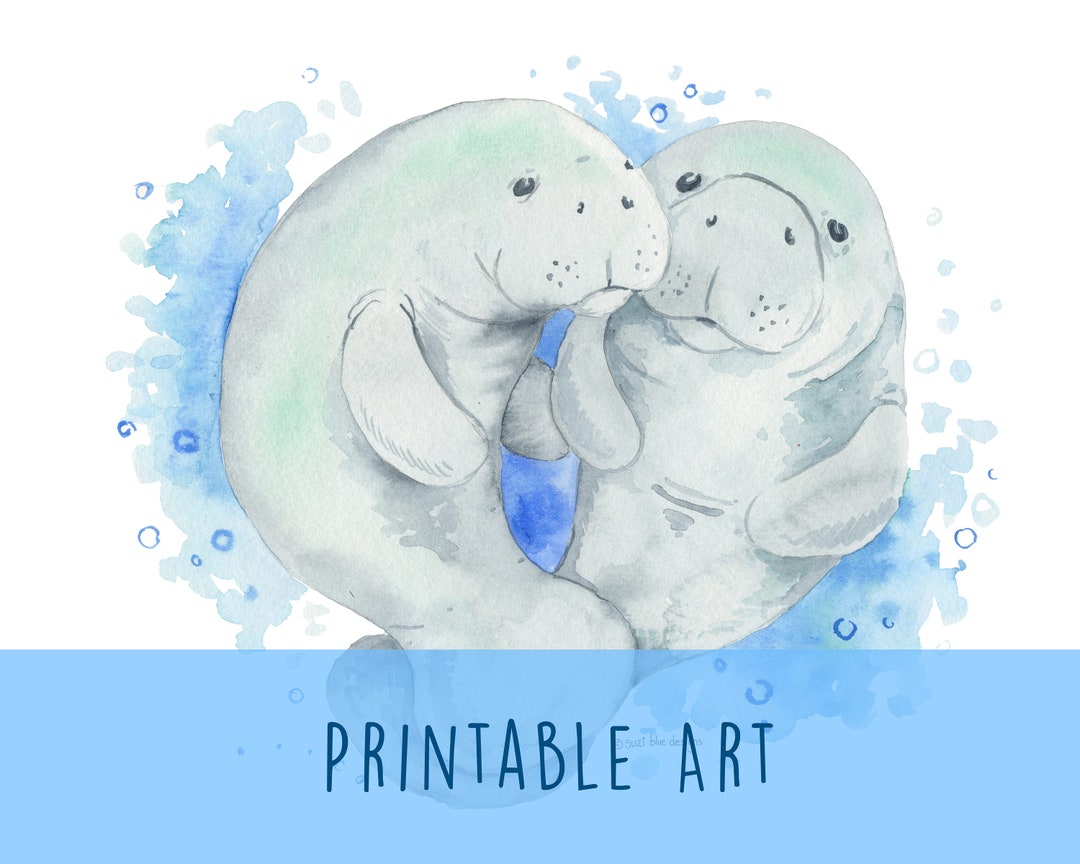 Manatee Digital Art Print, Printable Art, Manatee Print, Nautical Print ...