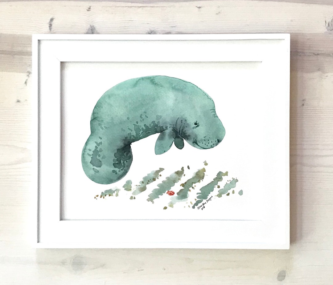 Manatee Watercolor Painting Fine Art Print Beach Decor Ocean Creatures ...