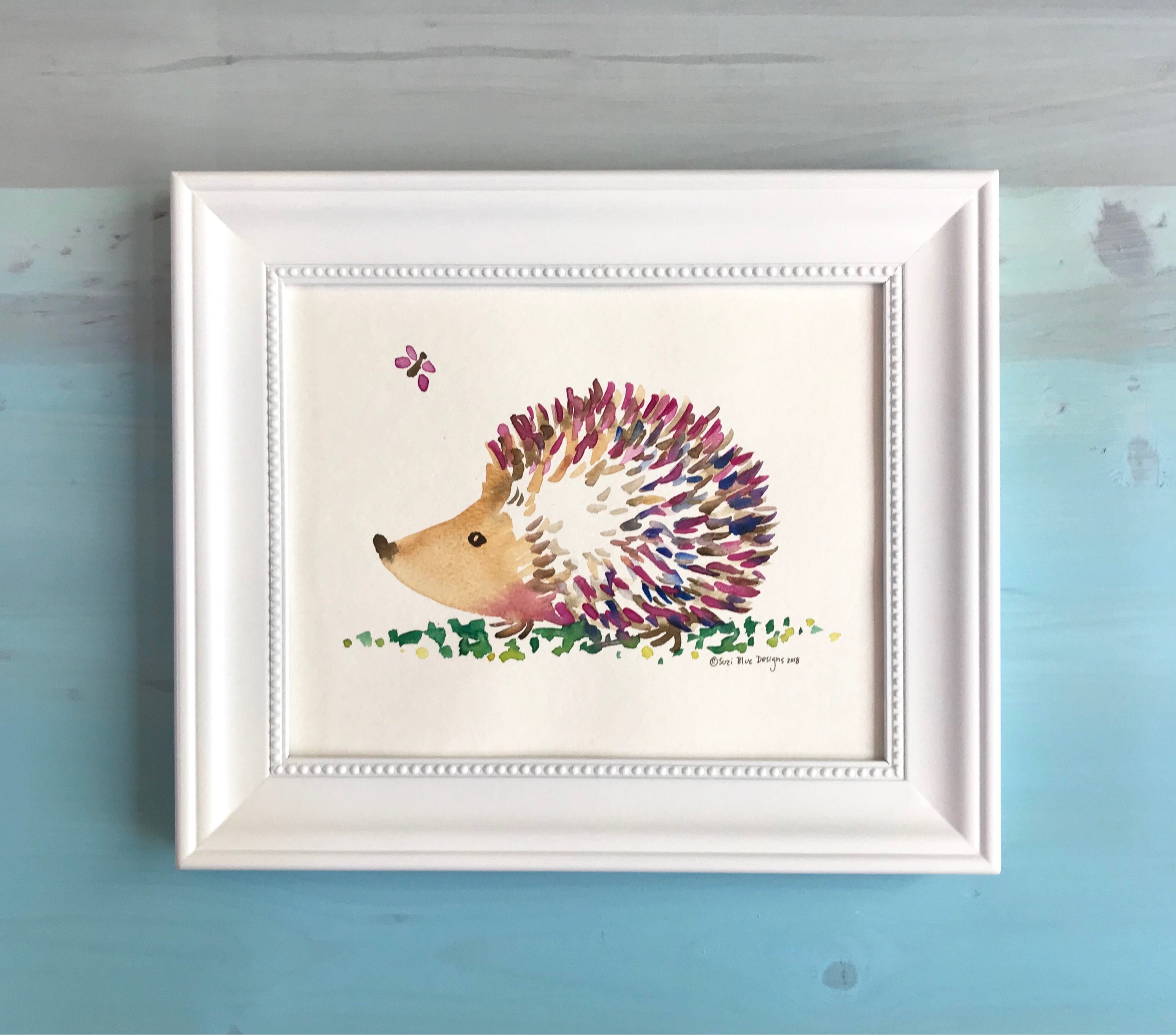 Hand Painted Hedgehog Art Original Artwork Woodland Nursery | Etsy