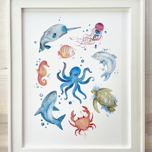 Sea Creature Watercolor Fine Art Poster, Sea Creature Wall Art ...