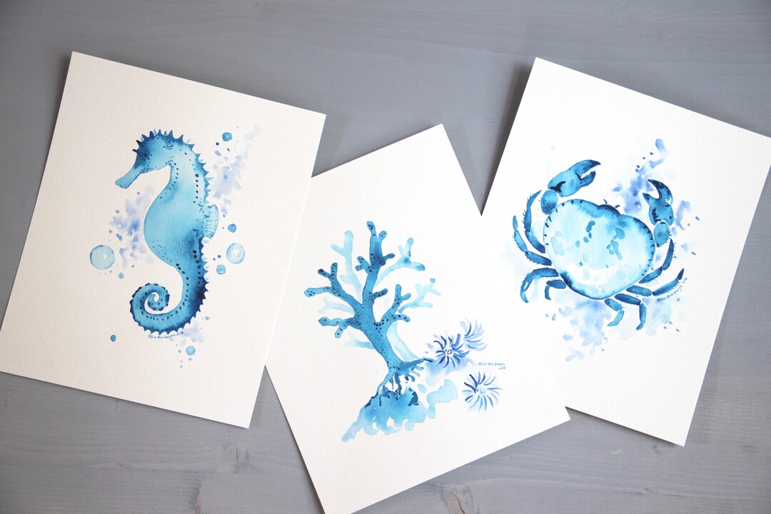 Nautical Original Watercolor Series Under the Sea Nautical Decor Beach ...