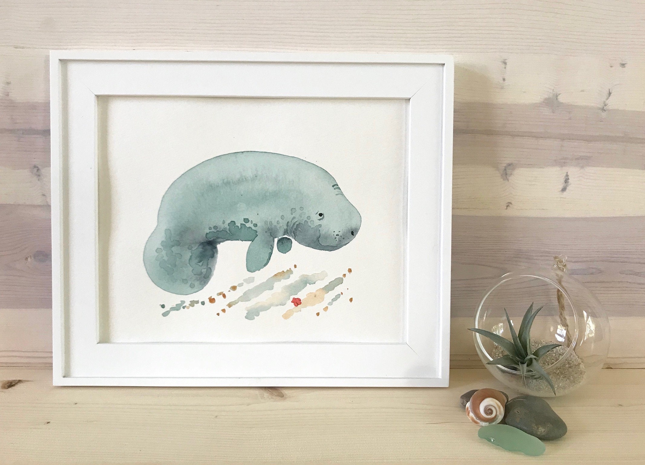 Manatee Watercolor Painting Fine Art Print Beach Decor Ocean Creatures ...