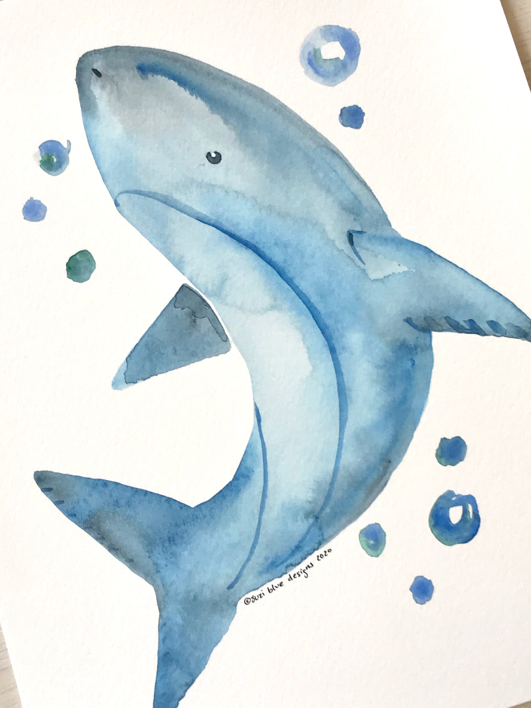 Shark Watercolor Print, Shark Wall Art, Nautical Decor, Sea Creature ...