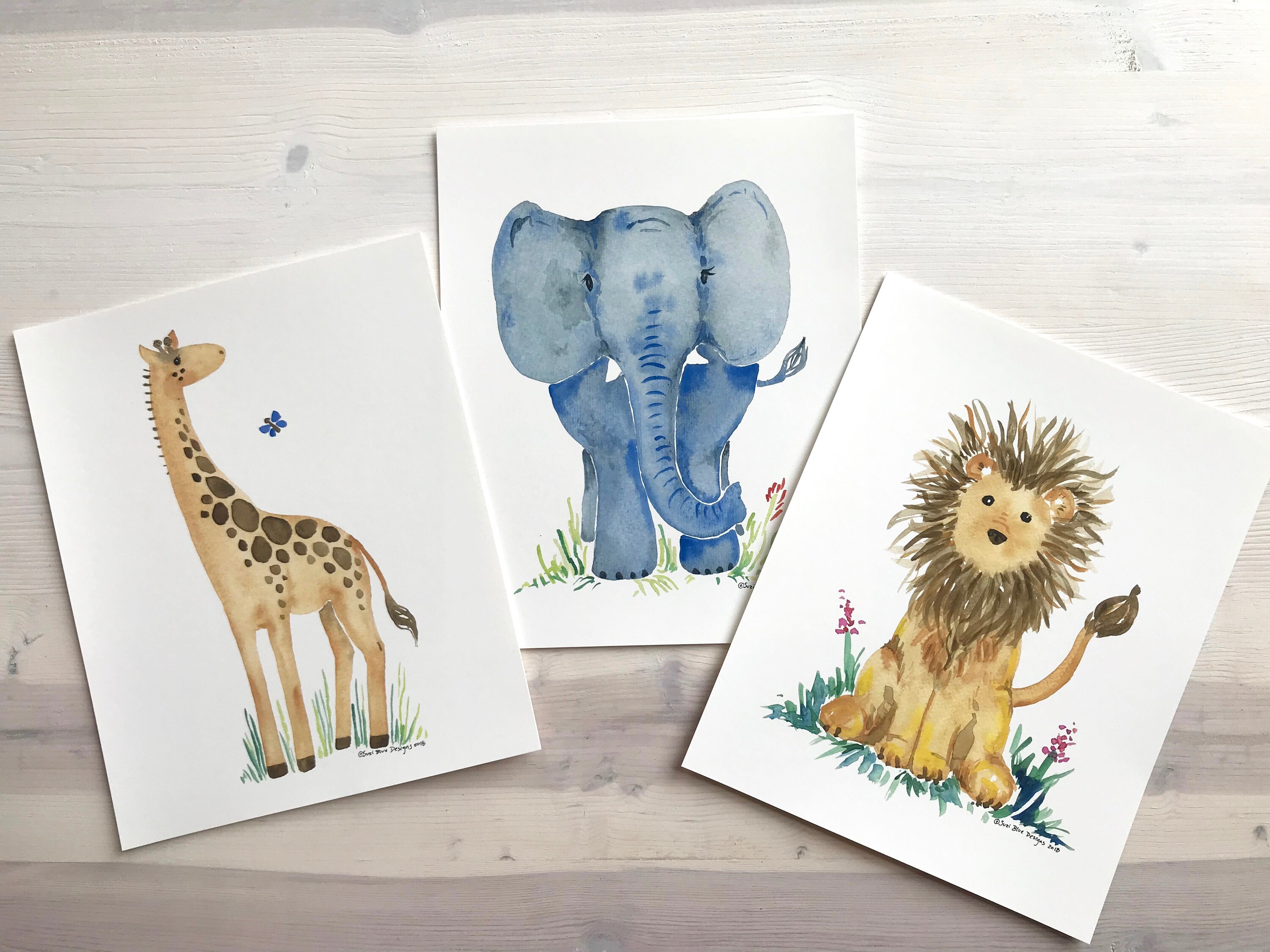 Safari Animal Watercolor Print Set Safari Nursery Decor Zoo Animals ...