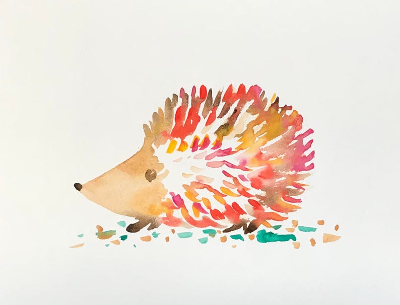 Hand Painted Hedgehog Art Original Artwork Woodland Nursery - Etsy