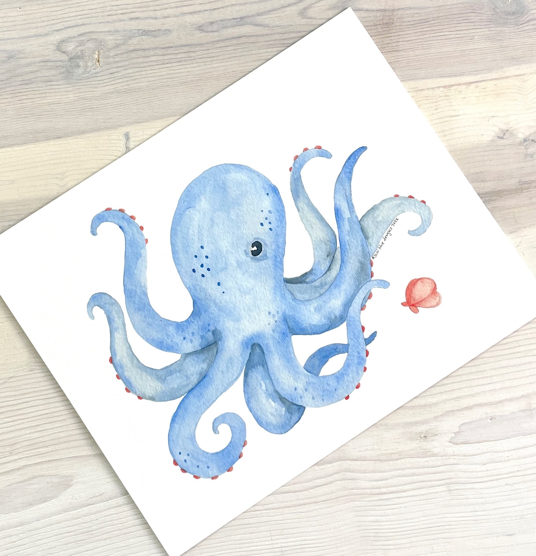 Octopus Original Watercolor, Octopus Watercolor Print, Ocean Creatures ...