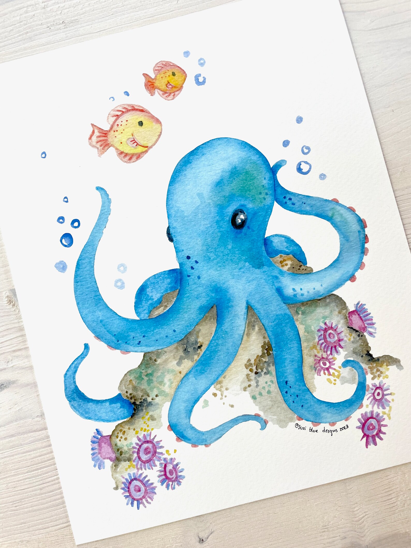 Octopus Reef Watercolor Print, Octopus Artwork, Octopus Wall Art ...