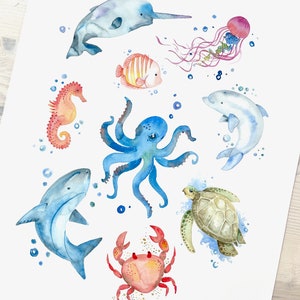Sea Creature Watercolor Fine Art Poster, Sea Creature Wall Art ...