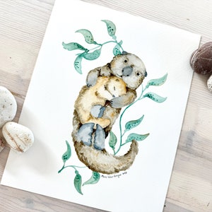 Mama and Baby Sea Otter Watercolor Print, Sea Otter Artwork, Sea Otter ...