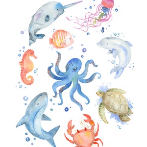 Sea Creature Watercolor Fine Art Poster, Sea Creature Wall Art ...