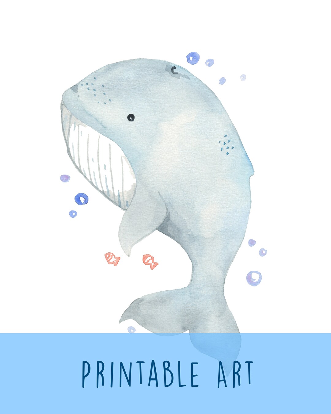 Baby Whale Digital Art Print, Printable Art, Baby Whale Print, Nautical ...