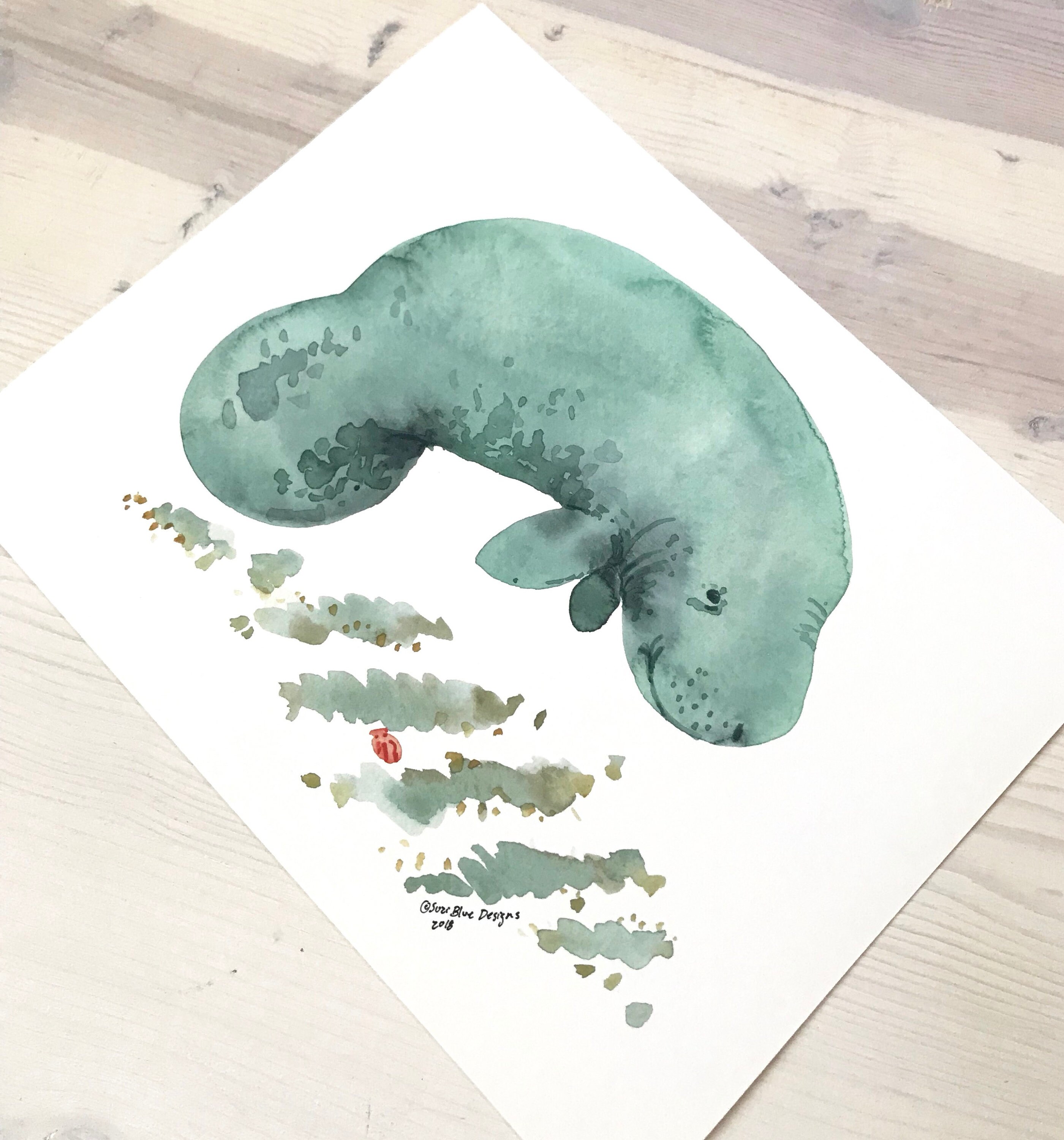 Manatee Watercolor Painting Fine Art Print Beach Decor Ocean Creatures ...
