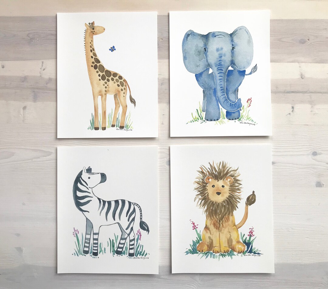 Safari Animal Watercolor Print Set Safari Nursery Decor Zoo Animals ...