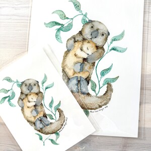 Mama and Baby Sea Otter Watercolor Print, Sea Otter Artwork, Sea Otter ...