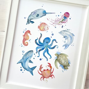 Sea Creature Watercolor Fine Art Poster, Sea Creature Wall Art ...