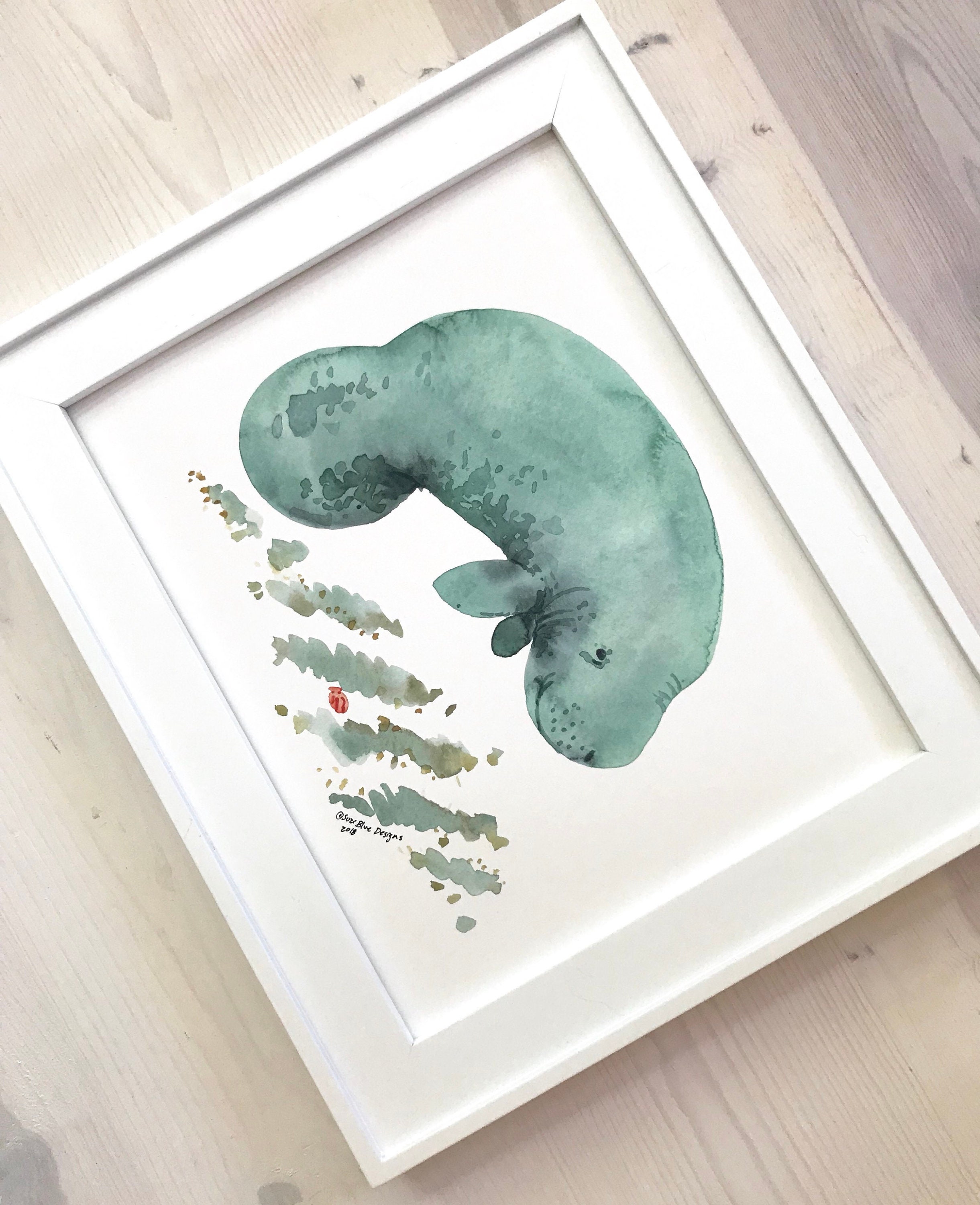 Manatee Watercolor Painting Fine Art Print Beach Decor Ocean Creatures ...