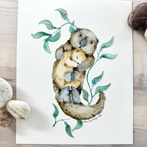 Mama and Baby Sea Otter Watercolor Print, Sea Otter Artwork, Sea Otter ...