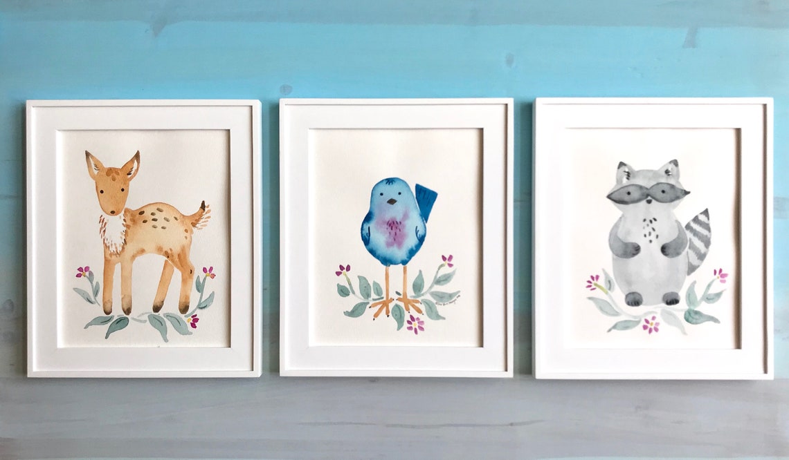 Woodland Animals Nursery Prints Set Woodland Nursery Forest Animals ...