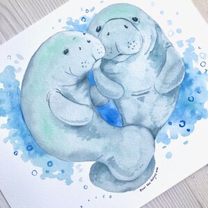 Manatee Watercolor, Two Manatees, Manatee Art, Manatee Wall Art ...