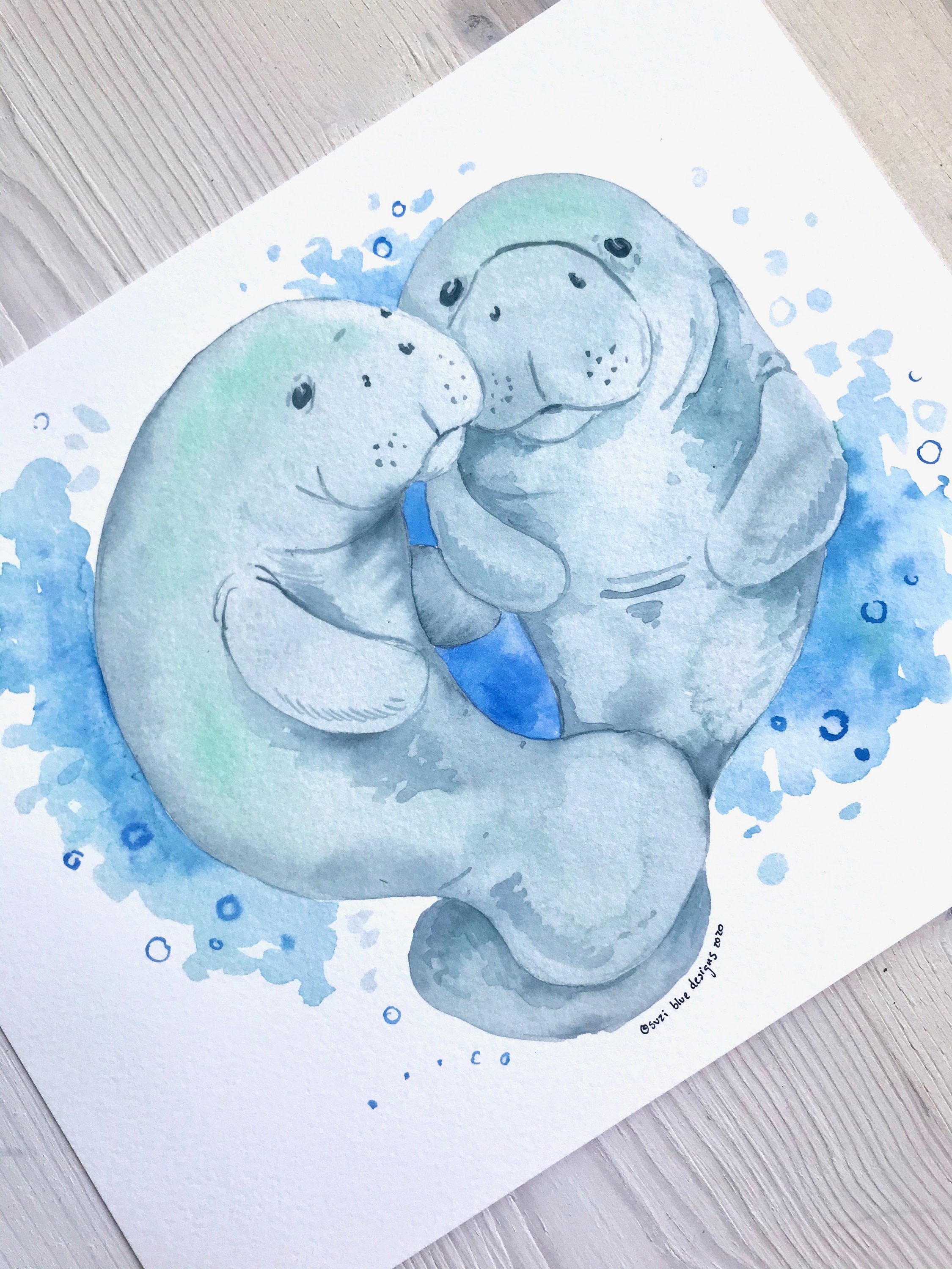 Manatee Watercolor, Two Manatees, Manatee Art, Manatee Wall Art ...