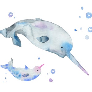 Narwhal Original Watercolor Beach Decor Ocean Animal Whale Watercolor ...