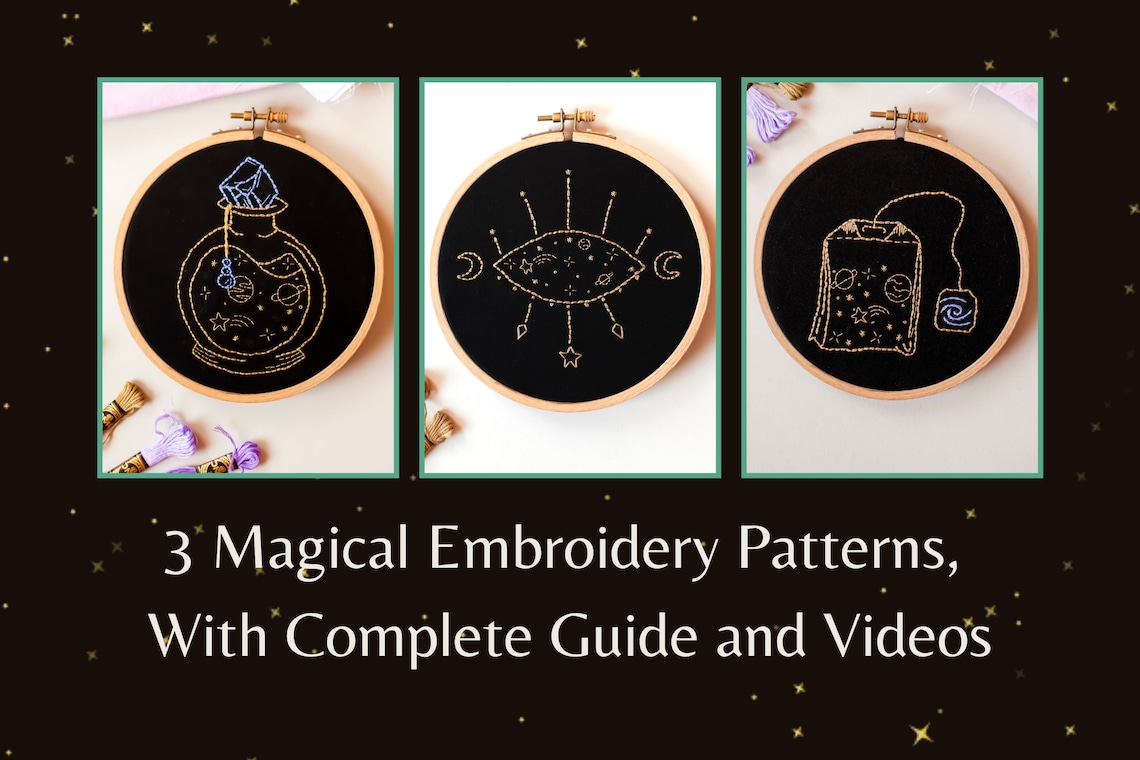 Set of 3 Celestial Embroidery Patterns With Embroidery Guide and Videos ...