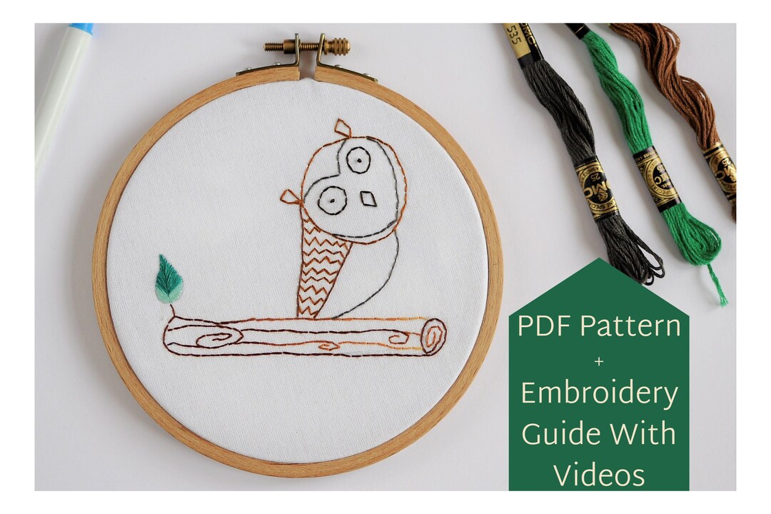 Cute Owl Embroidery Pattern, Printable PDF File With Learn to Embroider ...