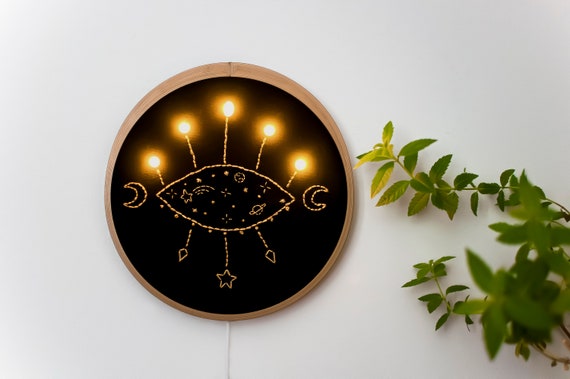 Triple Moon Eye Celestial Embroidery Art With Lights Light | Etsy