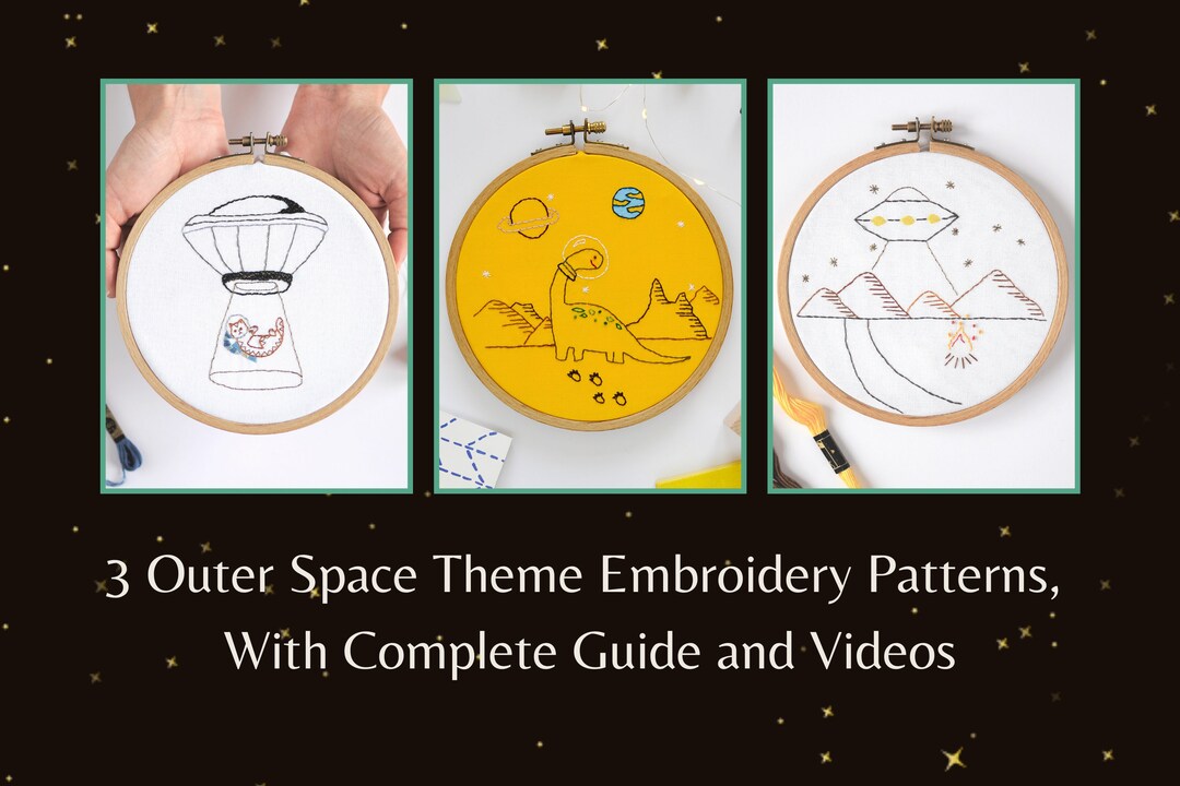 Set of 3 Outer Space Embroidery Patterns With Learn to Embroider Guide ...