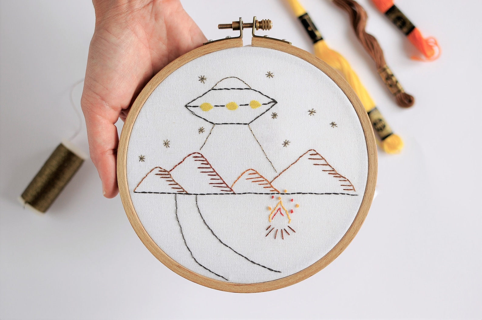 Alien UFO and Campfire Embroidery Pattern, Learn to Embroider Printable ...