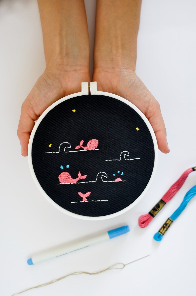 Cute Whales Embroidery Pattern, Learn to Embroider Printable PDF File ...