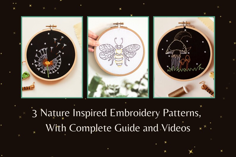 Set of 3 Nature Inspired Embroidery Patterns With Embroidery Guide and ...