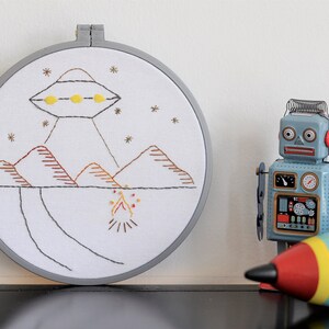Alien UFO and Campfire Embroidery Pattern, Learn to Embroider Printable ...