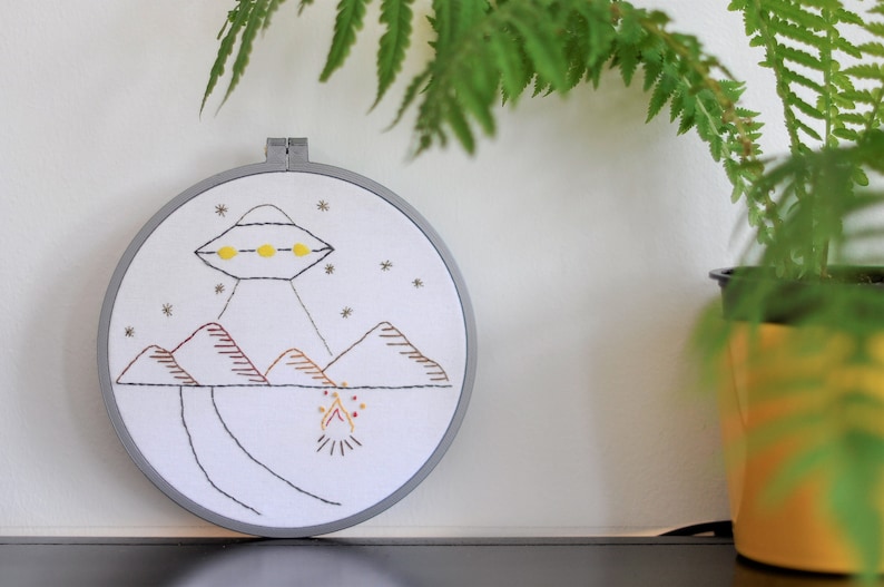 Alien UFO and Campfire Embroidery Pattern, Learn to Embroider Printable ...