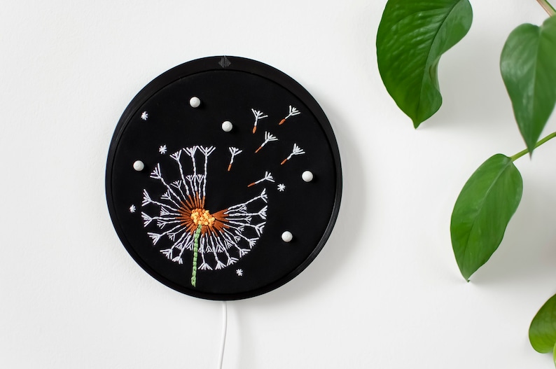Dandelion Floral Embroidery Art With LED Lights Original - Etsy