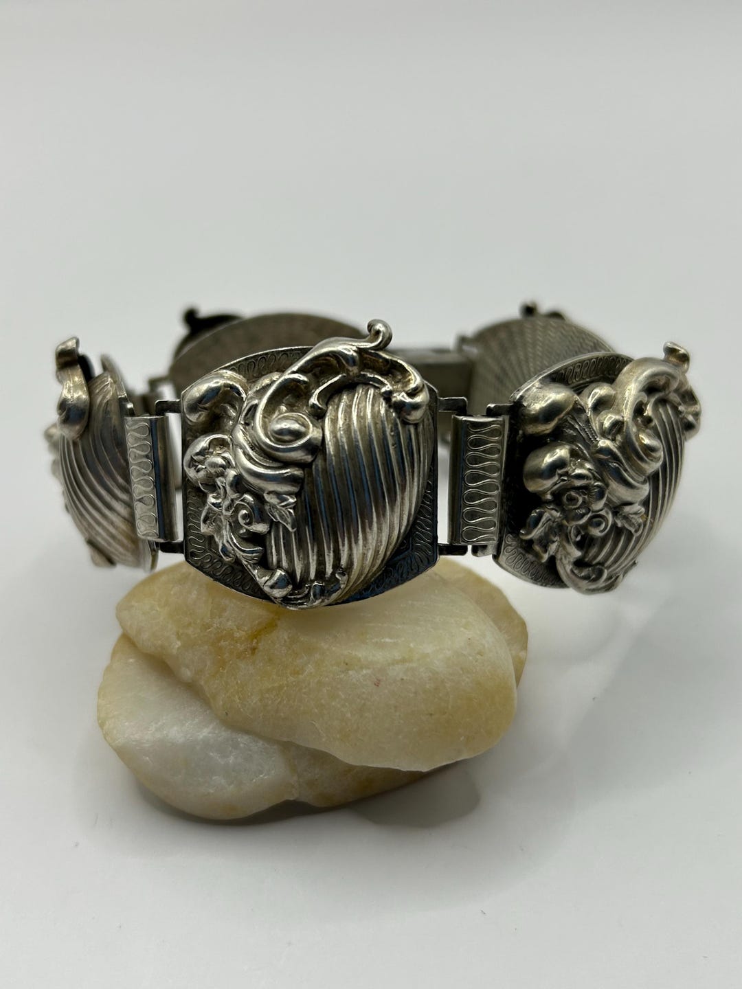 Antique Sterling Silver Cornucopia Bracelet: Floral Basket Design.#171 ...