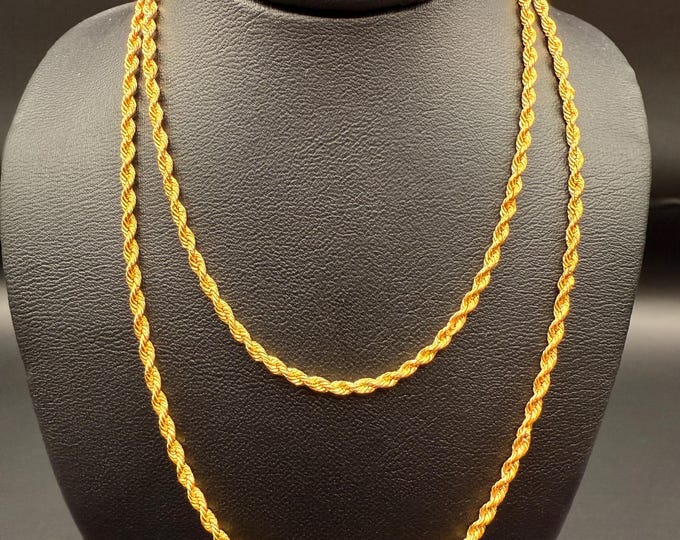22K Solid Gold Rope Chain Necklace – 5.3g, 21” Length, 1.98mm Width ...