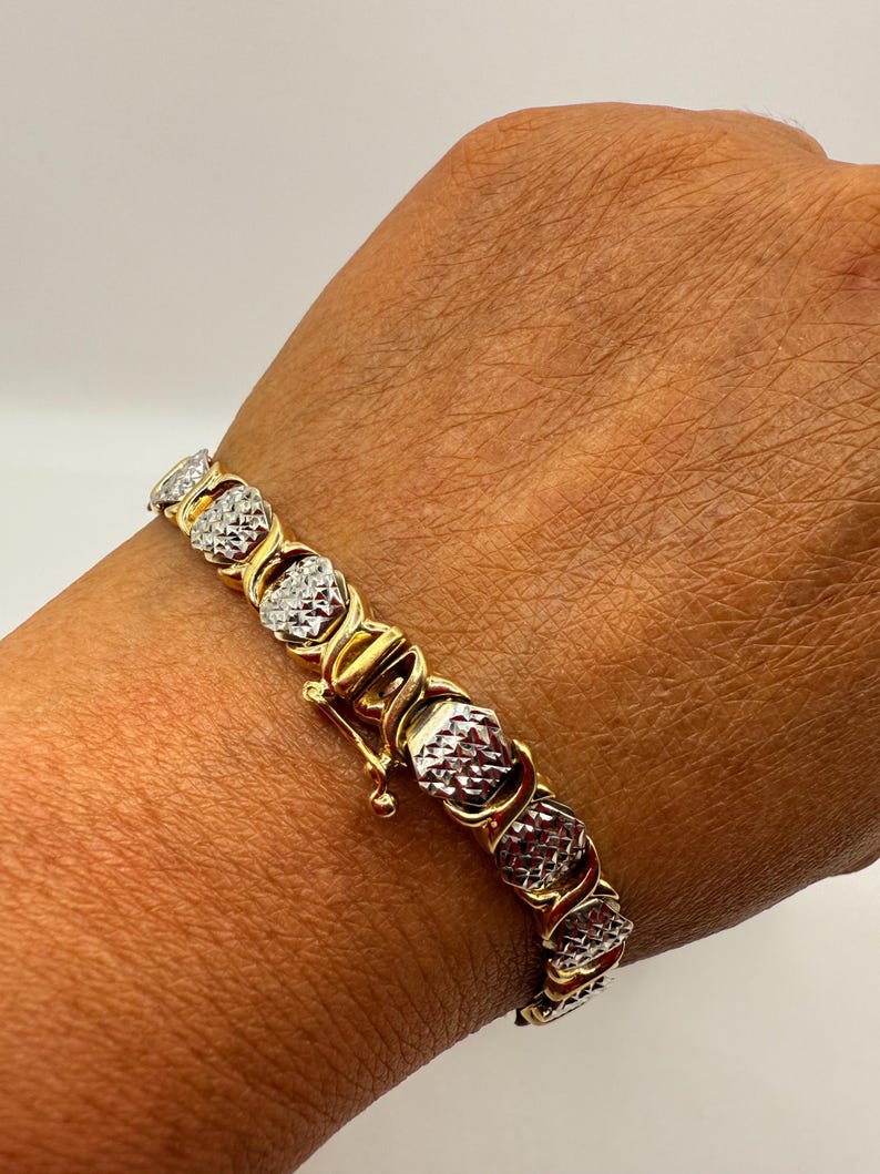 Elegant 14K Two-tone Gold Bracelet From Turkey – 9.4g – 7.5” – Textured ...