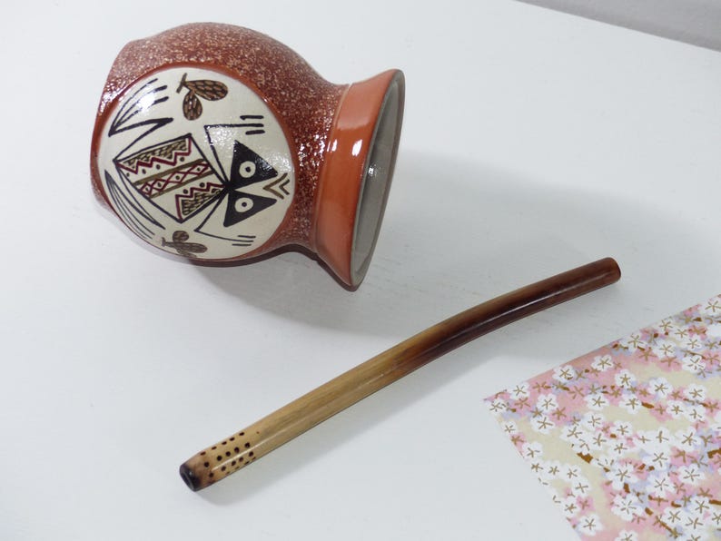 Argenthings Clay Yerba Mate Gourd - Includes 2 Straws Bombillas ...