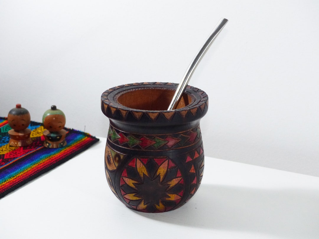 Wooden Yerba Mate Gourd Carved Design Includes 2 Straws - Etsy