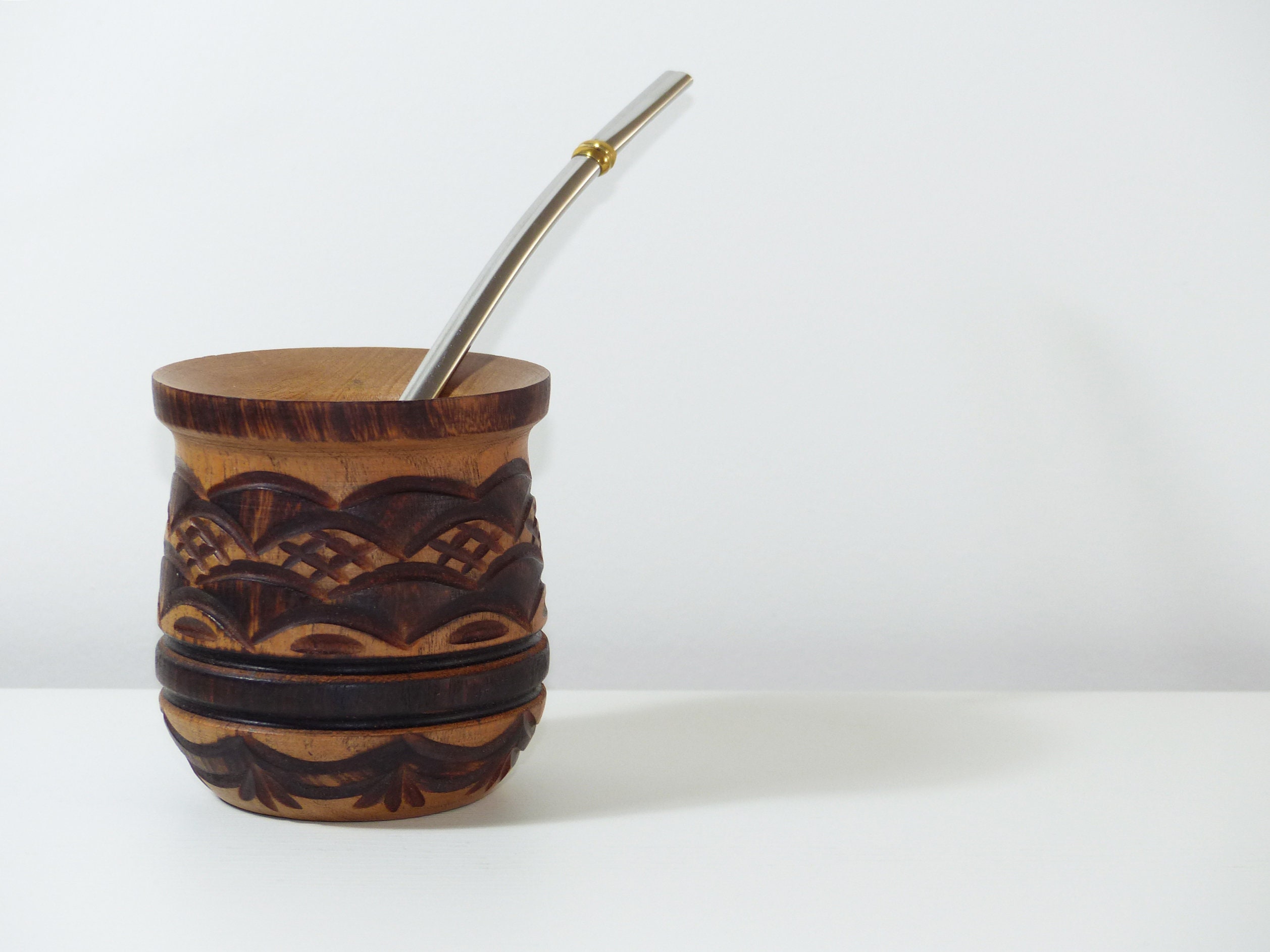 Wooden Yerba Mate Full Carved Design Includes 2 Straws - Etsy
