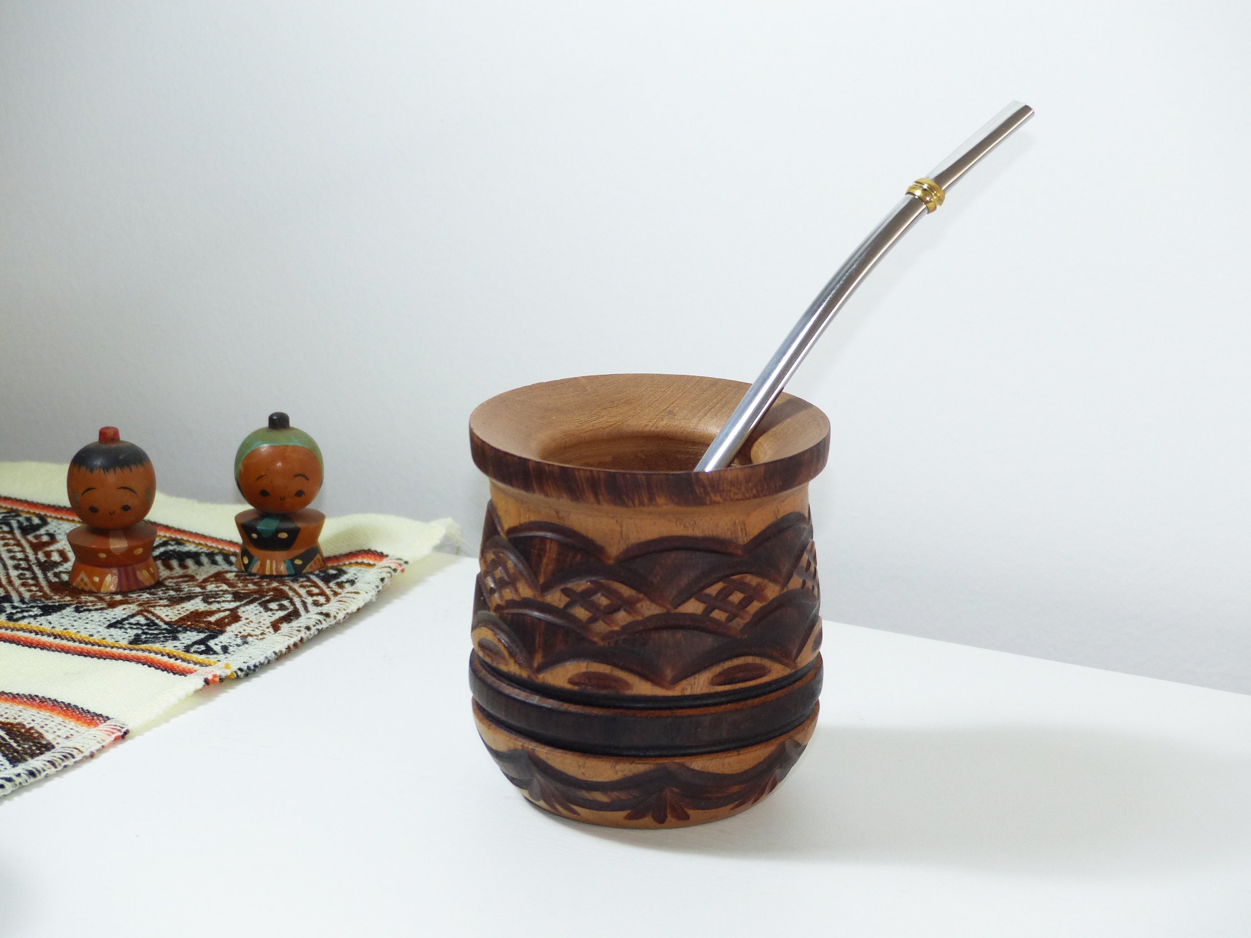 Wooden Yerba Mate Full Carved Design Includes 2 Straws - Etsy