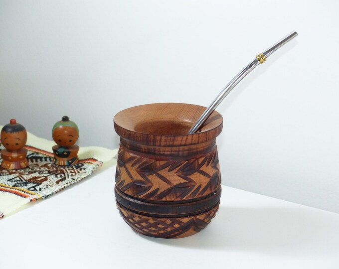 Wooden Yerba Mate Full Carved Design - Includes 2 Straws Bombillas ...