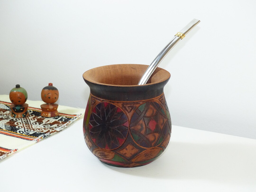 Wooden Yerba Mate Gourd Carved Design Includes 2 Straws - Etsy