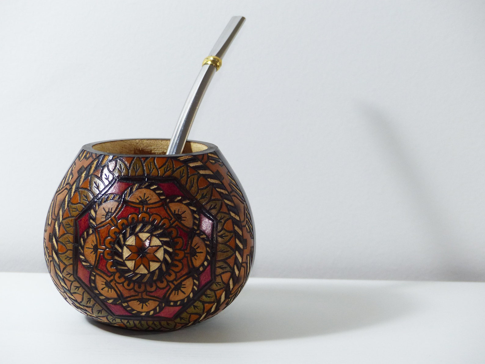 Handcarved Yerba Mate Gourd Mandala Design Includes 2 Straws - Etsy