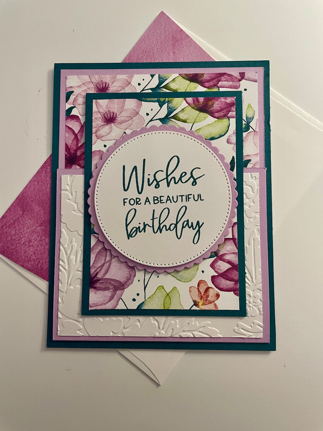 Embossed Birthday Card, Happy Birthday Floral Card, Floral Birthday ...
